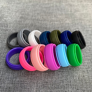 YUNGELX Best Friend Ring for 2 Silicone Sun Moon Couple Ring 8MM Black + Rose Pink Breathable Silicone Rubber Step Edge Dome Comfort Fit Wedding Band Rings for Girlfriend Boyfriend,Size 10+7