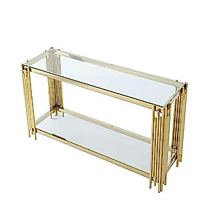 Modern Glass Console Table, 55" Gold Sofa Table with Sturdy Metal Frame and Clear Tempered Glass Top, for Living Room Entryway Bedroom, Gold Finish (Gold4)