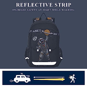 Glaphy Outer Space Astronaut Playing Basketball Backpack School Bag Lightweight Laptop Backpack Students Travel Daypack with Reflective Stripes
