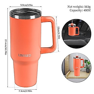 LSVUQED Tumbler With Handle 40 oz Travel Mug Straw Covers Cup with Lid Insulated Stainless Steel Water Iced Tea Coffee Gift .(Orange)