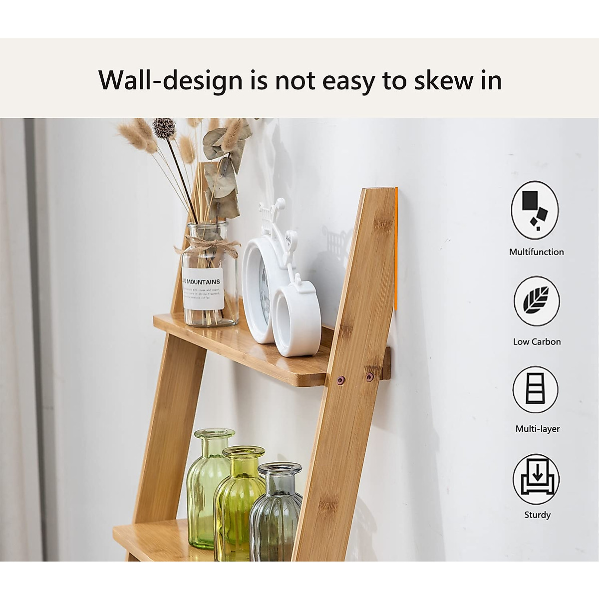 SOBIBO Ladder Shelf, 5-Tier Leaning Shelf, Free Standing Organizer Storage Shelves, Storage Rack Shelf for Office, Living Room, Nature