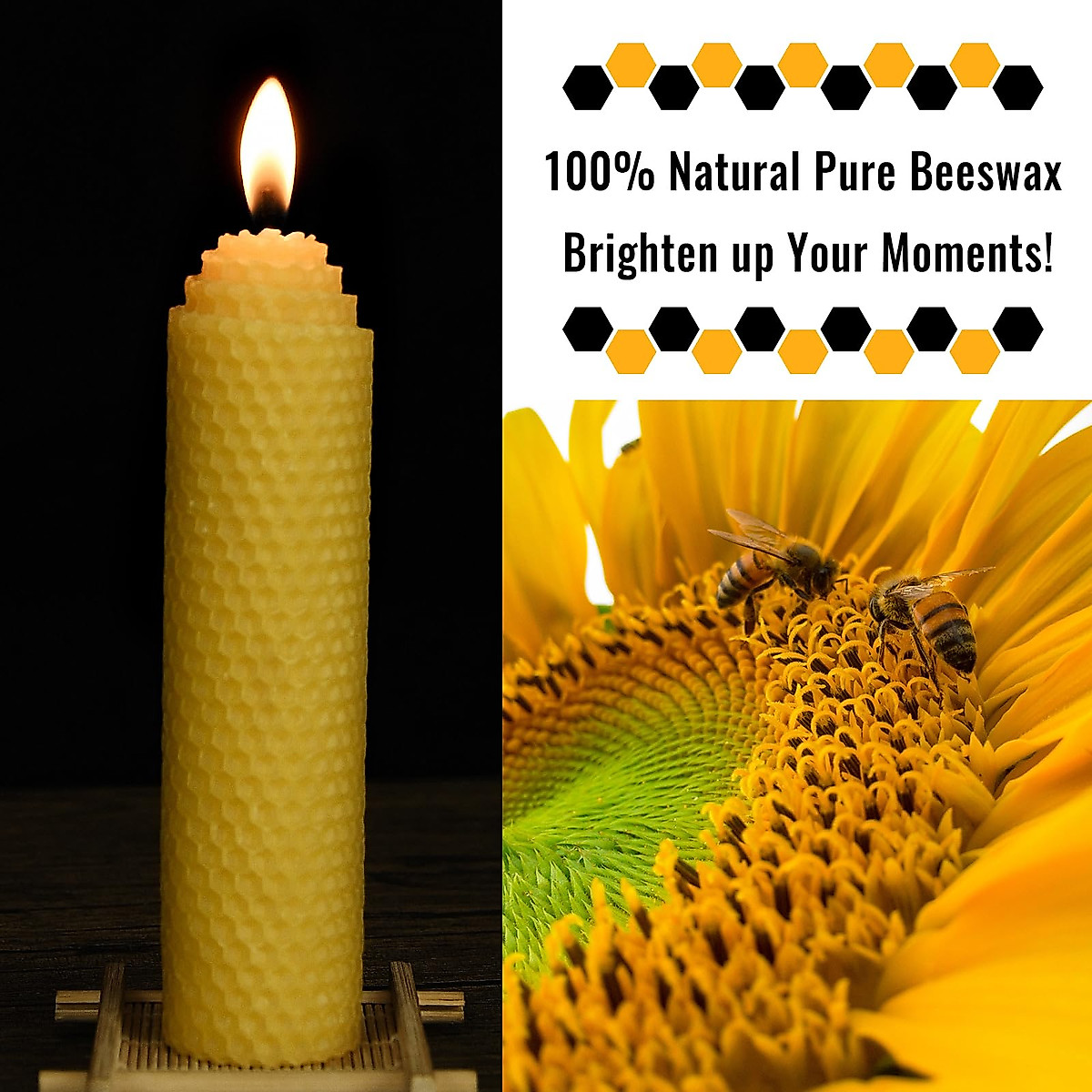 Beeswax Pillar Candles Set of 2 - Handmade Pure Beeswax Rolled Candles for Gift & Home Decor (1.5×6 in)