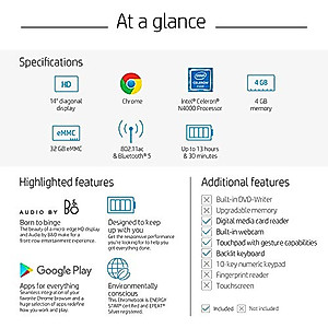 HP 2021 Chromebook 14" HD Student Laptop, Intel Celeron N4000(up to 2.6GHz), 4GB RAM, 32GB eMMC Backlit-KB, Webcam, Fast Charge, WiFi, USB-A&C, BT, Chrome OS, w/Masdrow Accessories