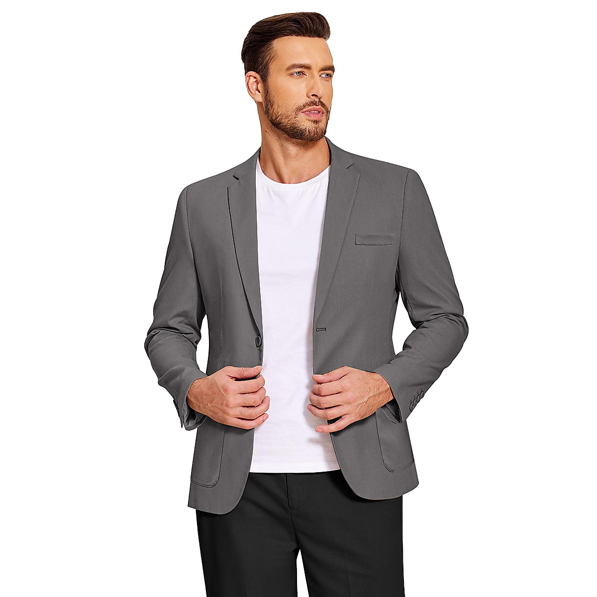 COOFANDY Men's Blazer Jacket Casual Linen Sport Coats Slim Fit Lightweight One Button Suit Jacket Dark Grey