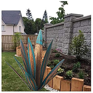 WYT-Fan Rustic Metal Agave Hand Painted Figurines for Patio Rustic Agave Decor DIY Tequila Art Agave Sculpture for Garden Decoration,Blue3,65cm