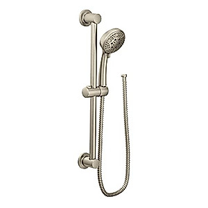 Moen A725BN Drop Ell for Handheld Showerhead, Brushed Nickel with Moen 3669EPBN Handheld Showerhead with 69-Inch-Long Hose Featuring 30-Inch Slide Bar, Brushed Nickel