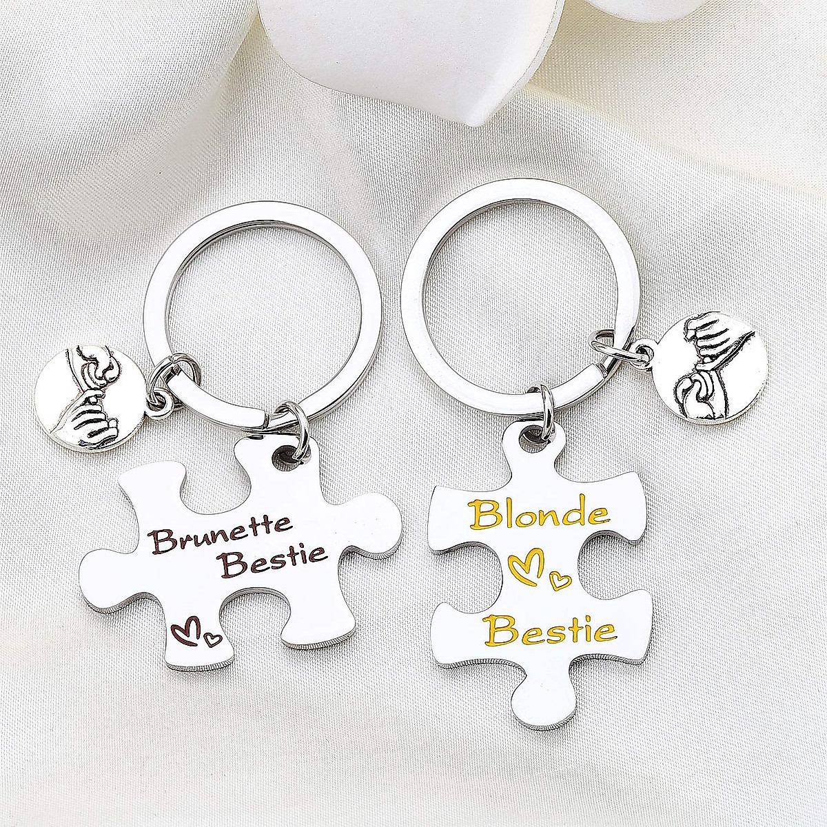 bobauna Best Friend Keychain Set Brunette Bestie Blonde Bestie Friendship Jewelry Gift For BFF Soul Sisters Bridesmaid (brunette blonde bestie keychain)