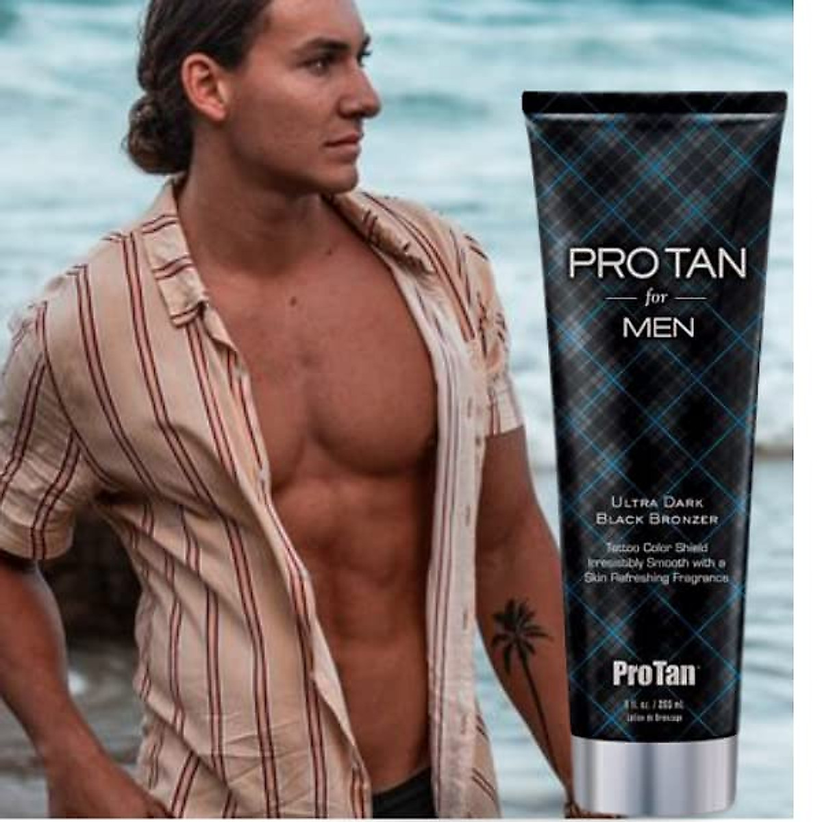 For Men Ultra Dark Black Bronzer - Natural Bronzer for Deep, Dark with Tattoo Color Shield 9 oz by Pro Tan