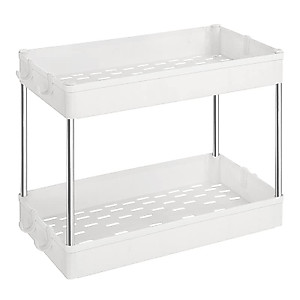 SONGMICS Under Sink Organizers and Storage, 2-Tier Bathroom Organizer Under Sink, Under Cabinet Storage, Kitchen Cabinet Organizers and Storage, 15.7 x 8.7 x 12.2 Inches, White UBUO001W01