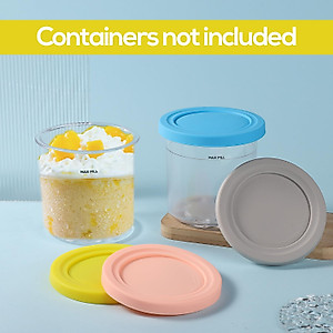 4pcs Ice Cream Containers Silicone Lids Compatible with Ninja Creami NC299AMZ NC300 NC301 Pints Ice Cream Maker, Silicone Covers Replacement BPA Free Storage for Ice Cream Accessories