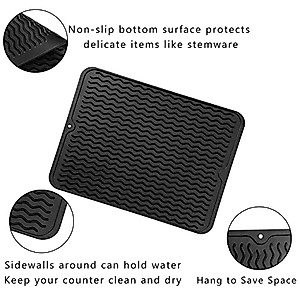 Gehuangbao Silicone Dish Drying Mat, 12x16 Inchs Mats for Kitchen Counter, Durable and Fast Drying Rubber Material (Black)