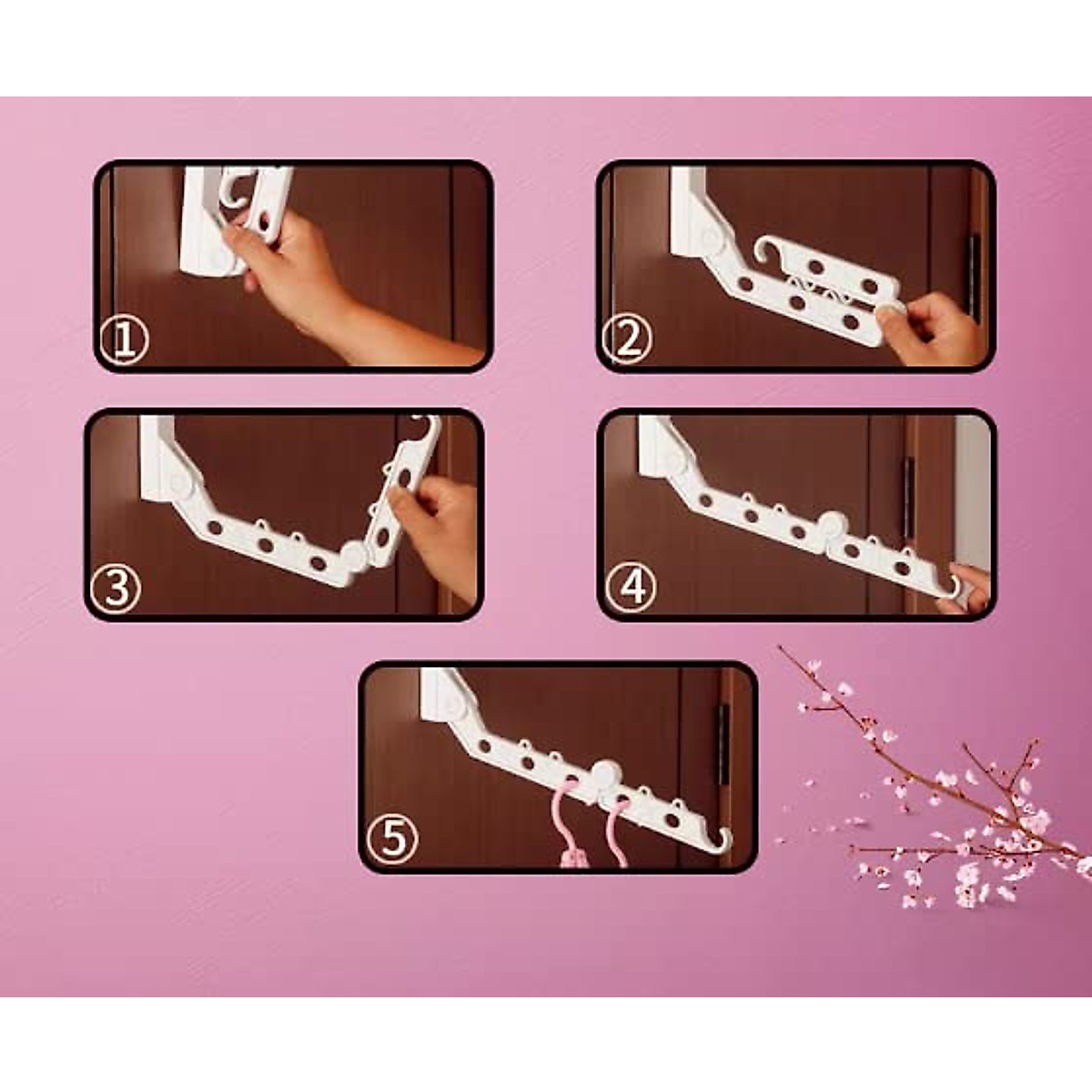 Multifunctional Portable Folding Door Hanger with 5 Holes for Hanging and Drying All Clothes, Coats, Scarves etc. Ideal for Home, Office and Traveling (White)