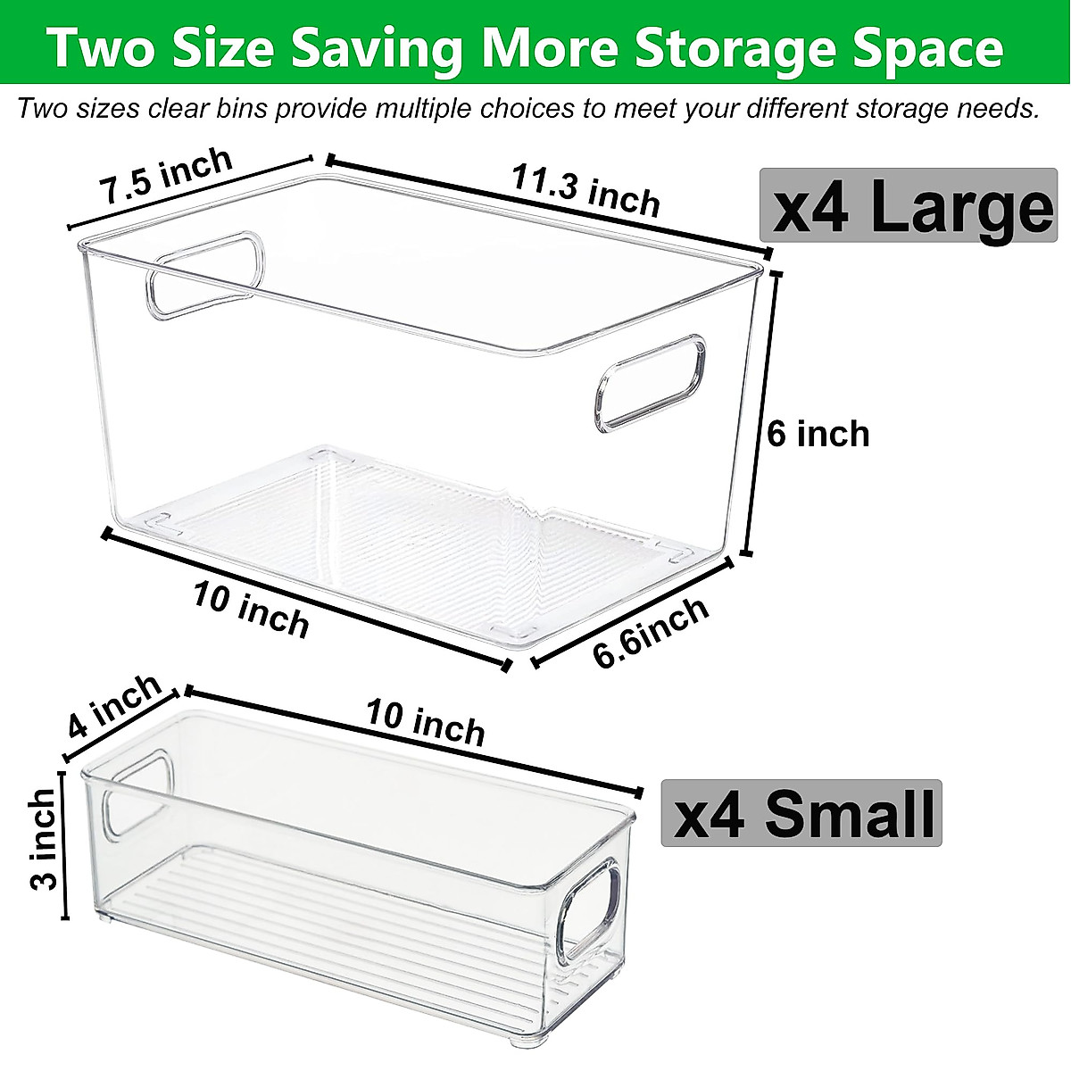 Yipaga Set of 8 Clear Plastic Storage Bins, Stackable Storage Containers for Pantry Organization and Kitchen Storage Bins, Refrigerator Organizer Bins with Handle, Home Edit Cabinet Organizers