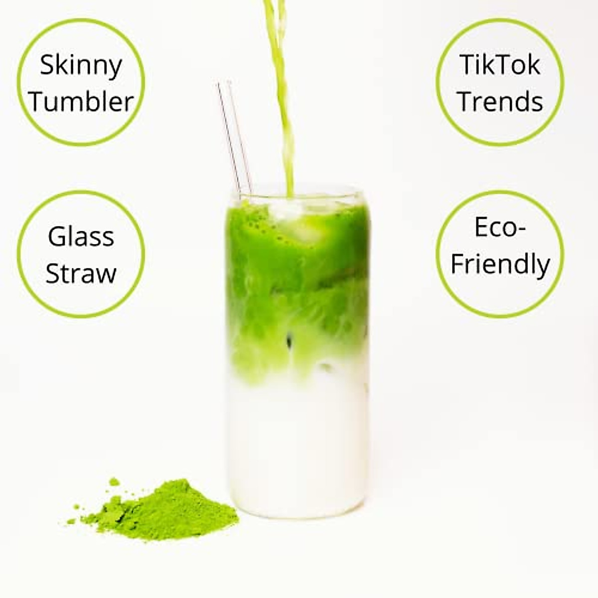 Sunshine Co. 20oz Glass Tumbler with Lid and Straw- Glass Cup with Bamboo Lid and Glass Straw- Reusable Iced Coffee Cup, Smoothie Cup - Matcha Tea Tik Tok Cocktail Glass
