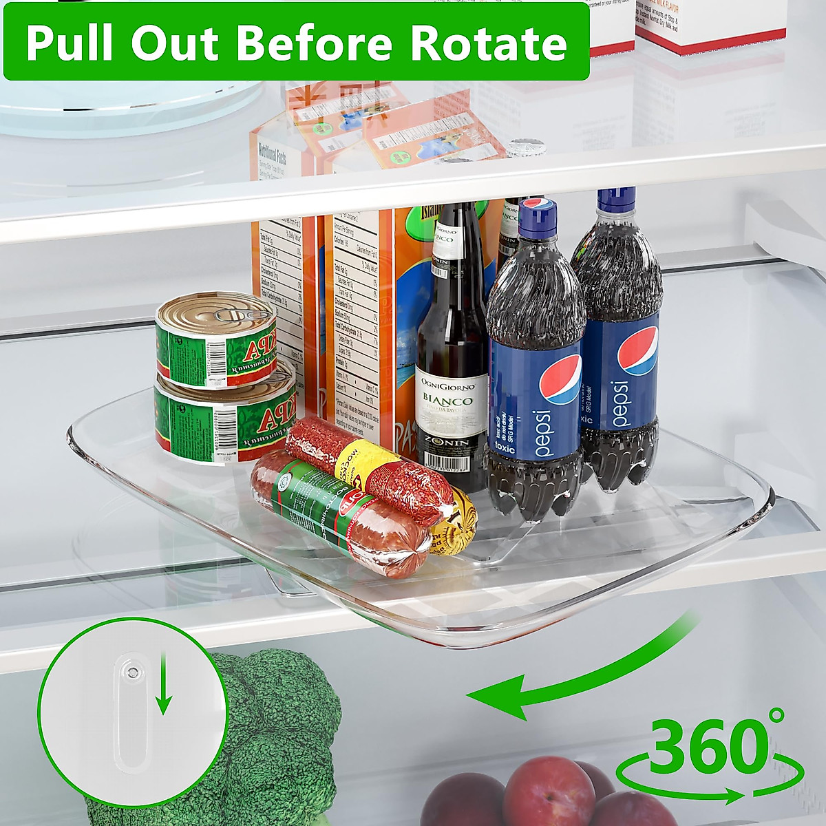 Uaxolwz Lazy Susan Turntable Organizer for Refrigerator, Clear Rectangular Fridge Organizer Storage 15.7 inche, Square Lazy Susan for Refrigerator Cabinet, Table, Pantry, Kitchen, Countertop