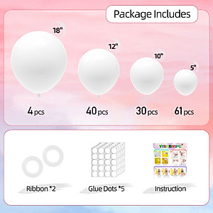 135pcs White Balloons Different Sizes 18" 12" 10" 5" Pearl White Latex Balloon Garland Arch Kit for Boys Girls Birthday Baby Shower Wedding Anniversary Graduation Party Decorations (03-White)