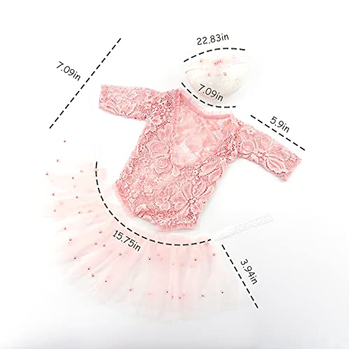 Pink Lace Newborn Photography Outfits Girl Newborn Photography Props Pearl Lace Rompers Newborn Girl Lace Romper Photoshoot Outfits Baby Photo Props (Long Sleeve, Pink, 0-2Months)