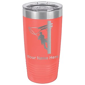 LaserGram 20oz Vacuum Insulated Tumbler Mug, Lineman, Personalized Engraving Included (Coral)
