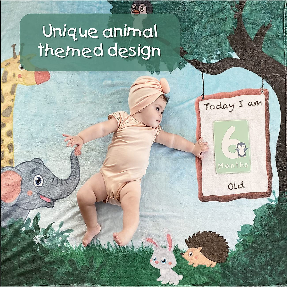 Linda's Essentials Baby Milestone Blanket for Baby Boy and Girl Includes 28 Milestone Cards - Unisex Animal Themed Perfect Baby Monthly Milestone Blanket Boy and Girl (Jungle Themed)