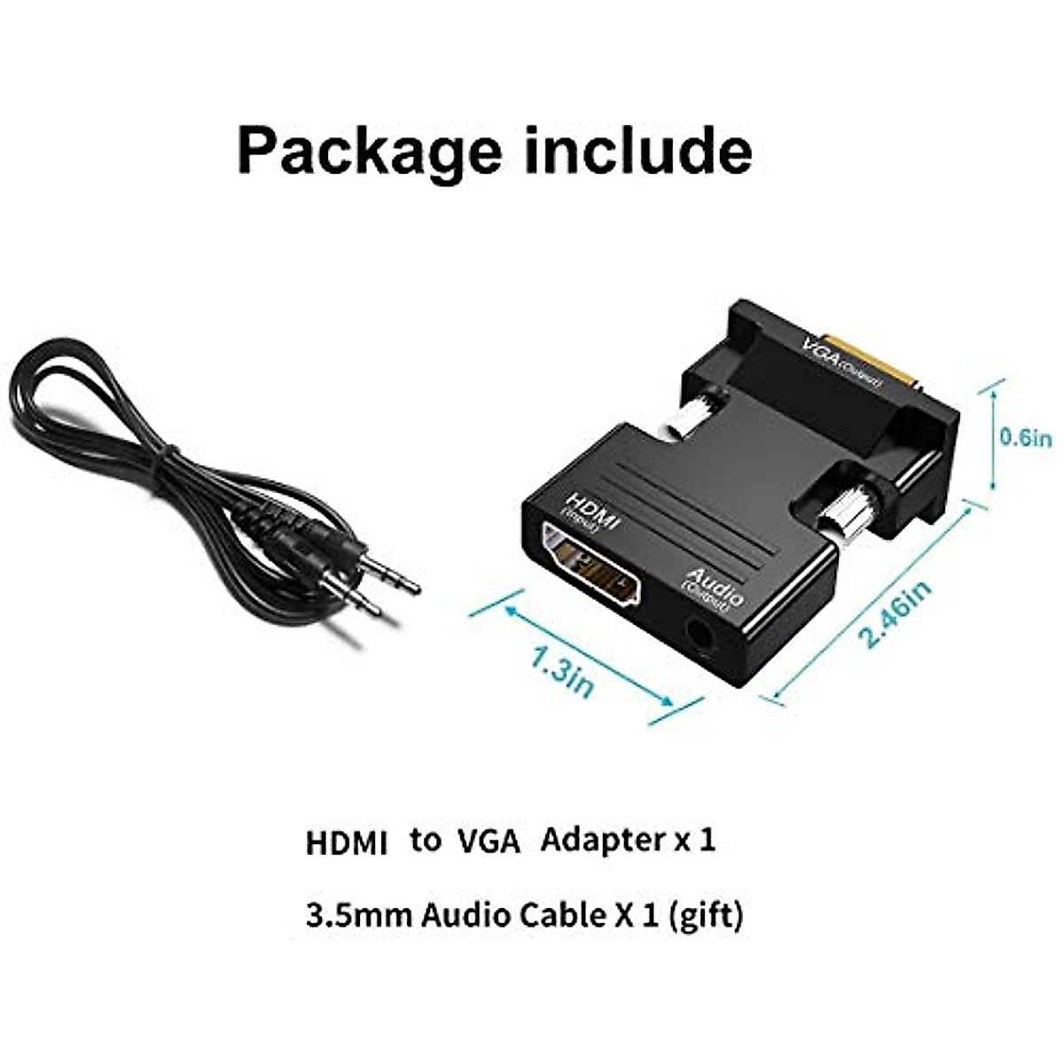 HDMI to VGA Adapter, HDMI to VGA Audio Output Cable Computer Set-top Box Converter Connector Adapter for Laptop, PC, Monitor, Projector, HDTV, Chromebook, Roku, Xbox(3.5mm Stereo Cable Included)