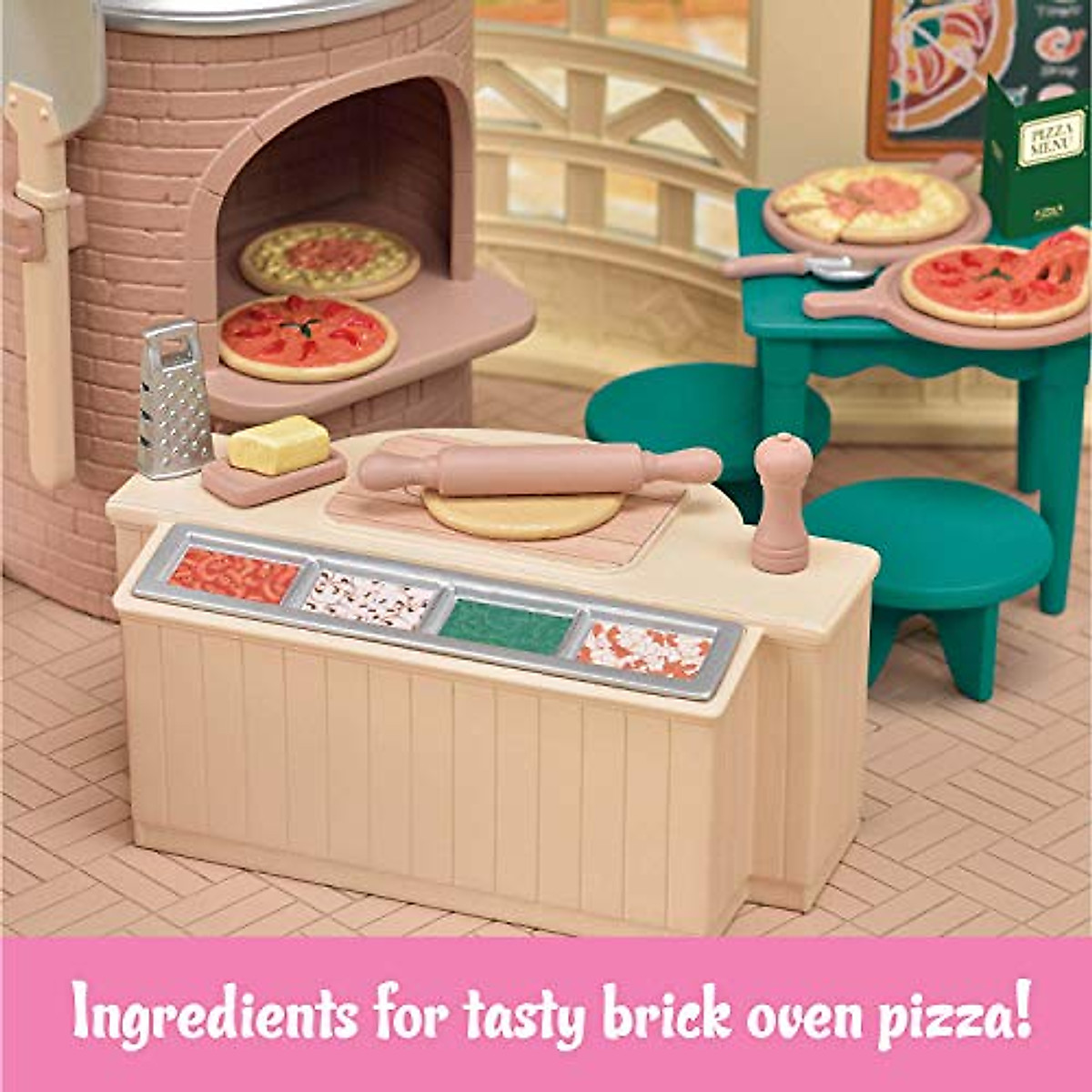 Calico Critters Village Pizzeria Dollhouse Playset, Collectible Dollhouse Toy with Furniture and Accessories Included