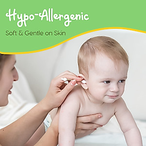 Baby Cotton Swabs 220 Count | Biodegradable & Organic Wooden Cotton Buds | Double Tipped Safety Ear Sticks | 100% Eco-Friendly & Natural | Perfect for Removing Toddler & Baby Ear Wax