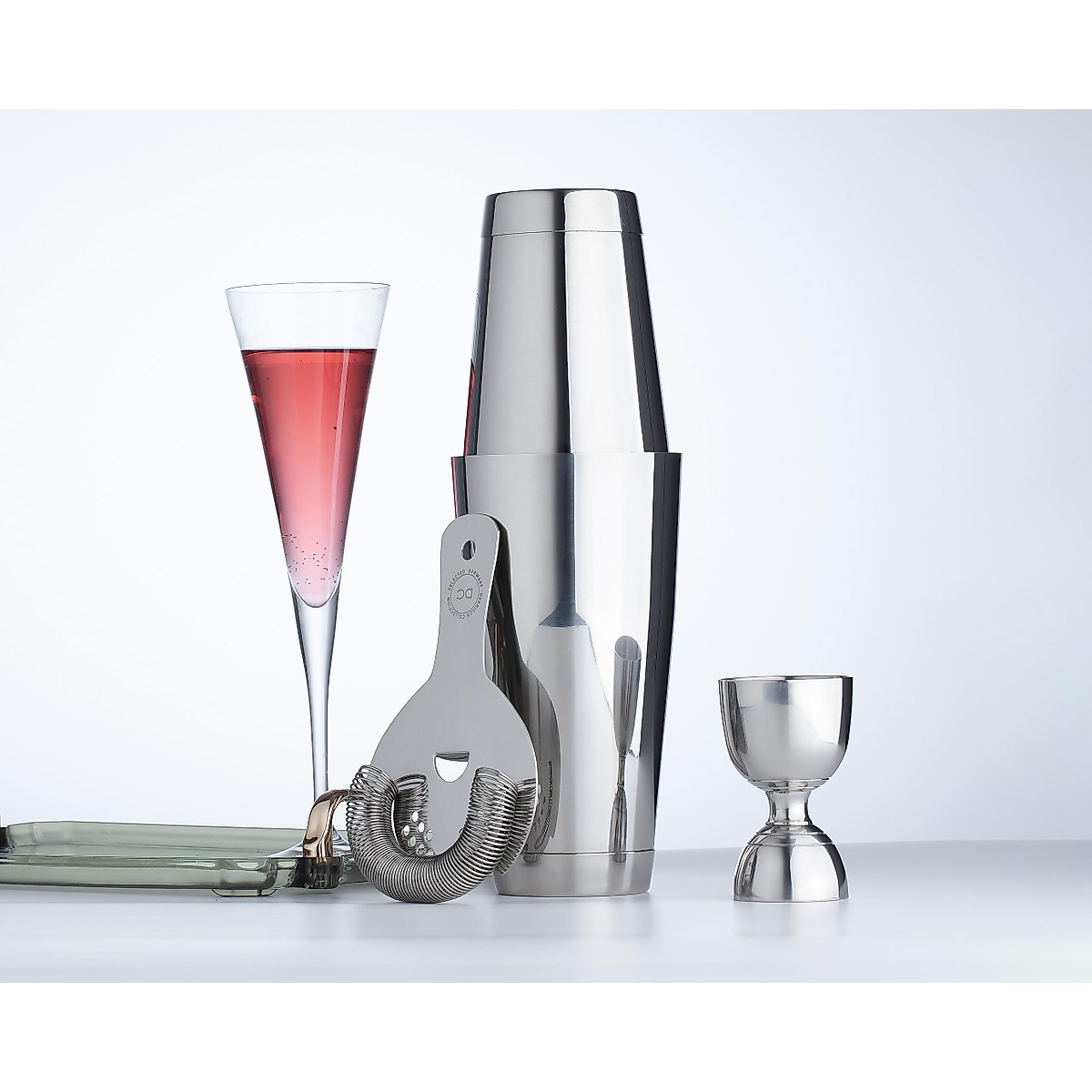 Derrison Boston Shaker Set: 18oz & 28oz Premium Weighted and Unweighted Cocktail Shaker Set with Hawthorne Strainer, Heavy Duty Stainless Steel Bar tools