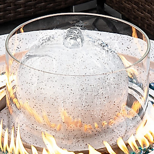 COSIEST Outdoor Propane Fountain Fire Pit Table, 29.3-inch 50,000 BTU Firepit Round Terrazzo White Patio Heater, Stainless Steel Burner, Blue Fire Glass, Rain Cover