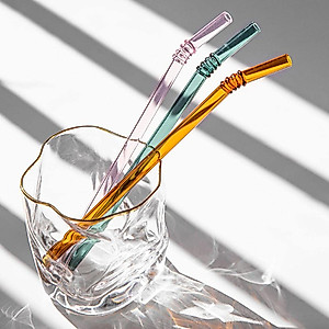 REBABA Reusable Glass Straws, 8mm Bent Glass Drinking Straws, BPA Free Colorful Glass Straws for Beverages, Smoothies, Milk Tea, Juices(Pink)