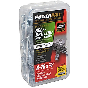Power Pro Premium Self-Drilling Metal Screws, Zinc Plated Steel, Pan Head Metal to Metal Winged Point Screws, Silver, #8 x ¾ inch, Box of 180 Screws