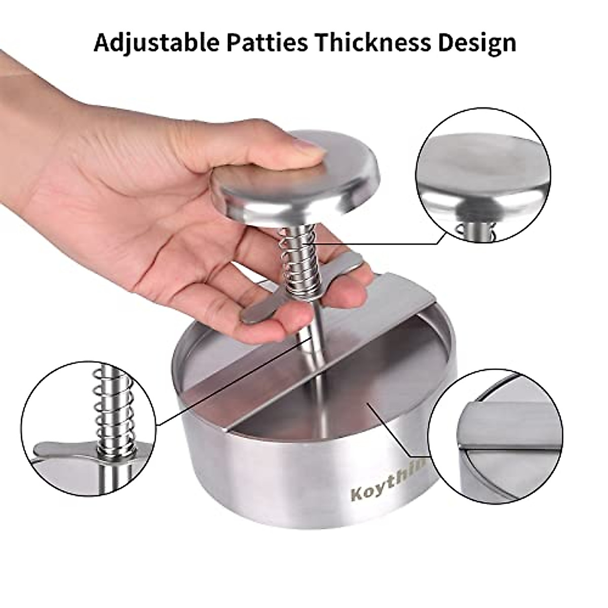 Koythin Burger Press, Adjustable Hamburger Patty Maker, Non Stick Patties Making Molds Suitable for Beef, Vegetables, Burgers and Cooking, Ideal for BBQ and Homemade Hamburger (Diameter 11.5cm)
