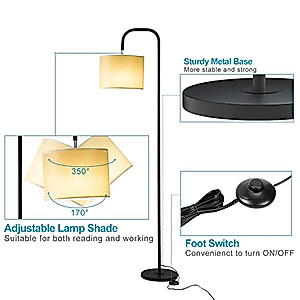 Floor Lamp Standing Floor Arc Floor Lamps Rotated Head 9W 3CCT LED Bulb Mid Century,Modern Standing Lamp Modern Lamp for Living Room Bedroom Office -Linen Lampshade Arched Tall Pole Bright Lamp Black