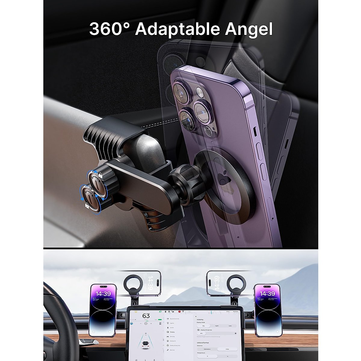 JSAUX Tesla Phone Mount, Mag-Safe Phone Holder Phone Stand 【Sturdy Base Designed】 Easy to Install, Only Compatible with Tesla New Model 3 2023/Y/S/X, iPhone 15/14/13/12 Series and Other Phone