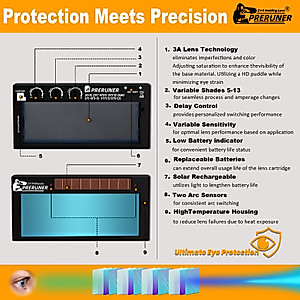 HD Shade 5-13 2x4 1/4 Auto Darkening Welding Lens, Adjustable HD Welding Lens 2x4 with True Color Blue Technology, 2x4 Welding Lens Replacement for Standard Welding Hoods and Welding Helmets