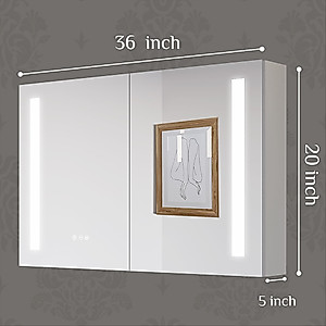 LIGMIRR Bathroom Medicine Cabinet with Lights, 36×24 Inch LED Bathroom Medicine Cabinet, Double Door Bathroom Mirror Cabinet with Defogger, Dimmer, Surface Mount