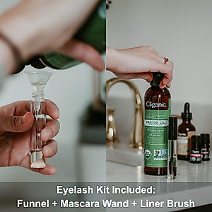 Cliganic USDA Organic Castor Oil, 100% Pure (8oz with Eyelash Kit) - For Eyelashes, Eyebrows, Hair & Skin | Natural Cold Pressed Unrefined Hexane-Free