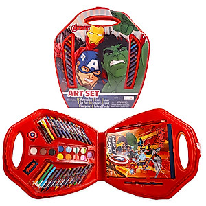 Marvel Avengers Drawing Kit Bundle Avengers Activity Set - 30 Pc Avengers Arts and Crafts Travel Set with Avengers Drawing Pad, Color Pencils, Avengers Stickers, and More (Marvel Avengers Art Case)