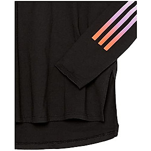 adidas Girls' Long Sleeve Hooded Graphic Tee, Black with Multicolor, 6X