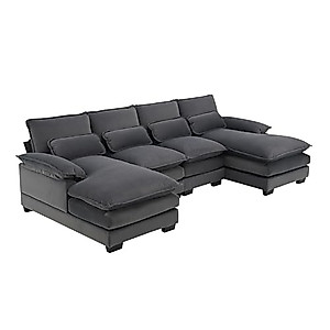 YUNLife&Home U-Shaped Modular Sectional Sofa with Double Chaise Lounge and Waist Pillows,6-Seat Oversized Symmetrical Couch,Comfy Chenille Upholstery Deap Seat Corner Sofá Convertible Sleeper Couches