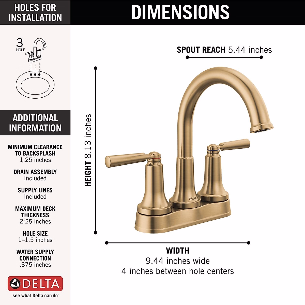 Delta Faucet Saylor Gold Bathroom Faucet, Bathroom Sink Faucet, Centerset Bathroom Faucet for Bathroom Sink, Diamond Seal Technology, Metal Drain Assembly, Champagne Bronze 2535-CZMPU-DST