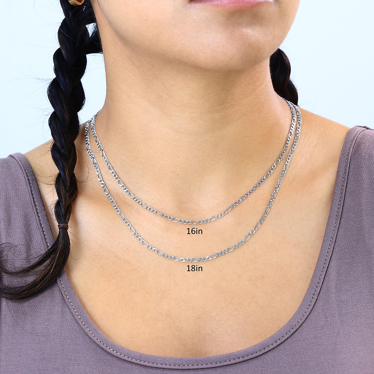 Nuragold 10k White Gold 2.75mm Solid Figaro Chain Link Pendant Necklace, Mens Womens Jewelry 16" 18" 20" 22" 24" 26"