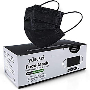 ydscsci Face Mask, Disposable 4 Ply Face Masks Protective Breathable Facial Mask for Adult Men Women Indoor Outdoor Daily Use 50 Pcs Black