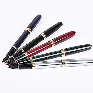 BAOER Fountain Pen Fine Nib Writing Stationery Black Green Red Silver Dark Blue Value Pack 5-Set