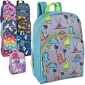 Trail maker 24 Pack Wholesale Kids Backpacks for Boys, Girls Bulk Backpacks with Fun Patterns, Adjustable Padded Straps