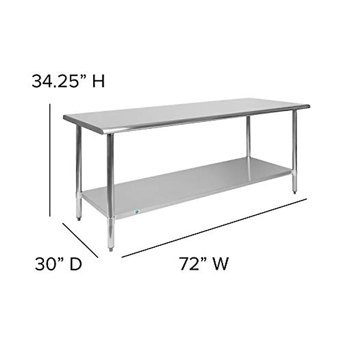 Flash Furniture Stainless Steel 18 Gauge Prep and Work Table with Undershelf - NSF Certified - 72" W x 30" D x 34.5" H