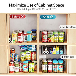 iSPECLE 8 Pack Cabinet Baskets - 4 Pack Wire Storage Baskets and 4 Pack Under Shelf Storage Add Space for 15" & 30" Upper Cabinet Easily Install with Adhesive, Under Shelf Wire Basket Get Items Easily