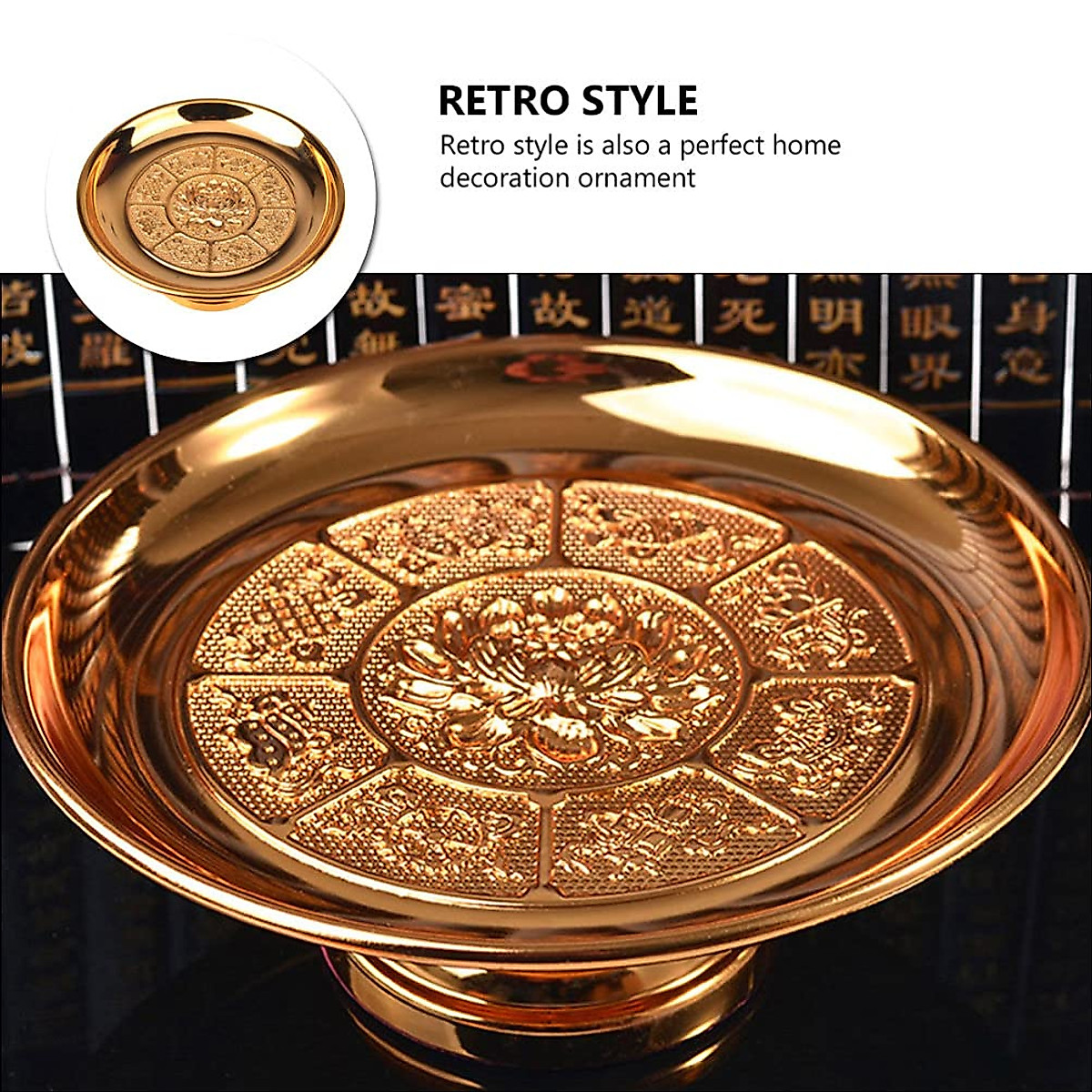 Cabilock Buddhist Plate Offering Bowl Footed Food Dessert Snack Blessing Bowl for Altar Rituals Incense Smudging Decoration Golden 7Inch