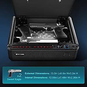 BILLCONCH Smart Gun Safe - Biometric Gun Safe for Pistols with Fingerprint/Full-digital Keypad/Key/Smartphone Lock, Quick-Access Pistol Safe for Beside Nightstand Handgun Safe with LCD/Voice Guide