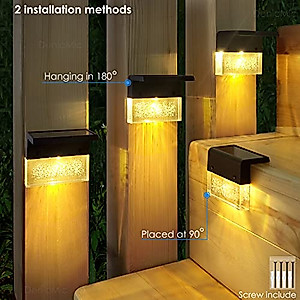 DenicMic Solar Deck Lights Outdoor Fence Solar Lights for Step, Railing, Wall, Pool Side LED Waterproof Warm White/Color Changing Patio Decor 6 Pack