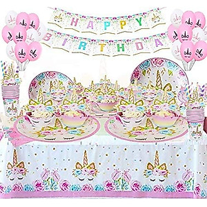 Unicorn Themed Birthday Party Plates Supplies